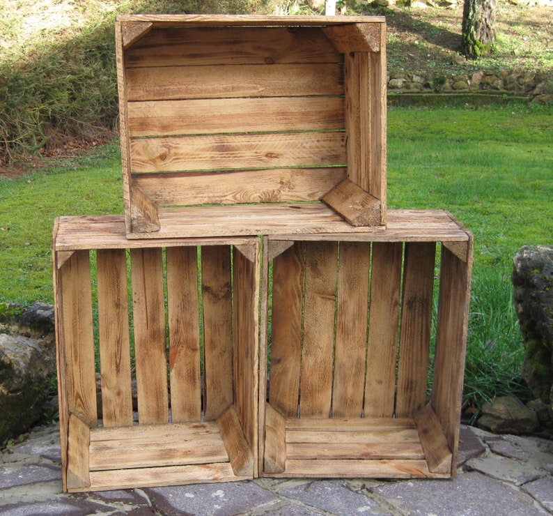 OLD Rustic FRUIT BOXES Flamed Apple Boxes Vintage Wooden Boxes - Etsy