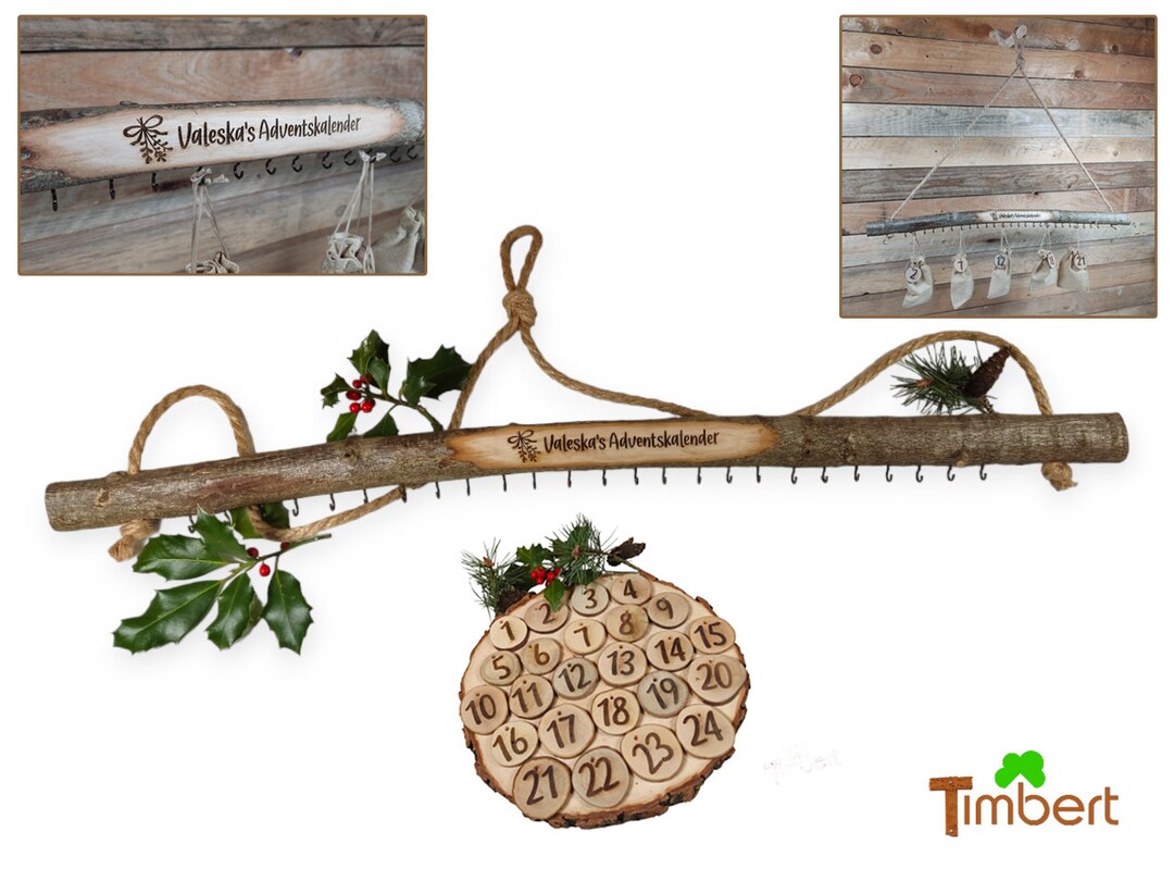 Personalized ADVENT CALENDAR BRANCH WOOD ADVENT BRANCH Oak Names Wooden ...
