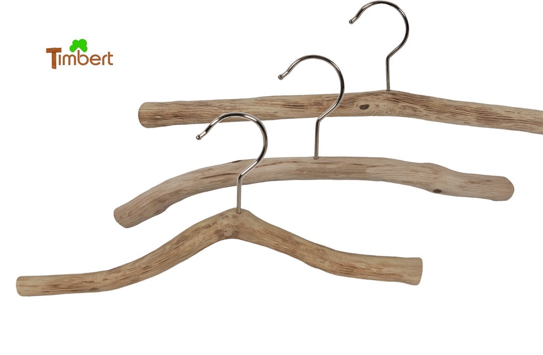 Set of 3 Rustic Wooden Clothes Hangers Made From Branches, Natural Coat ...