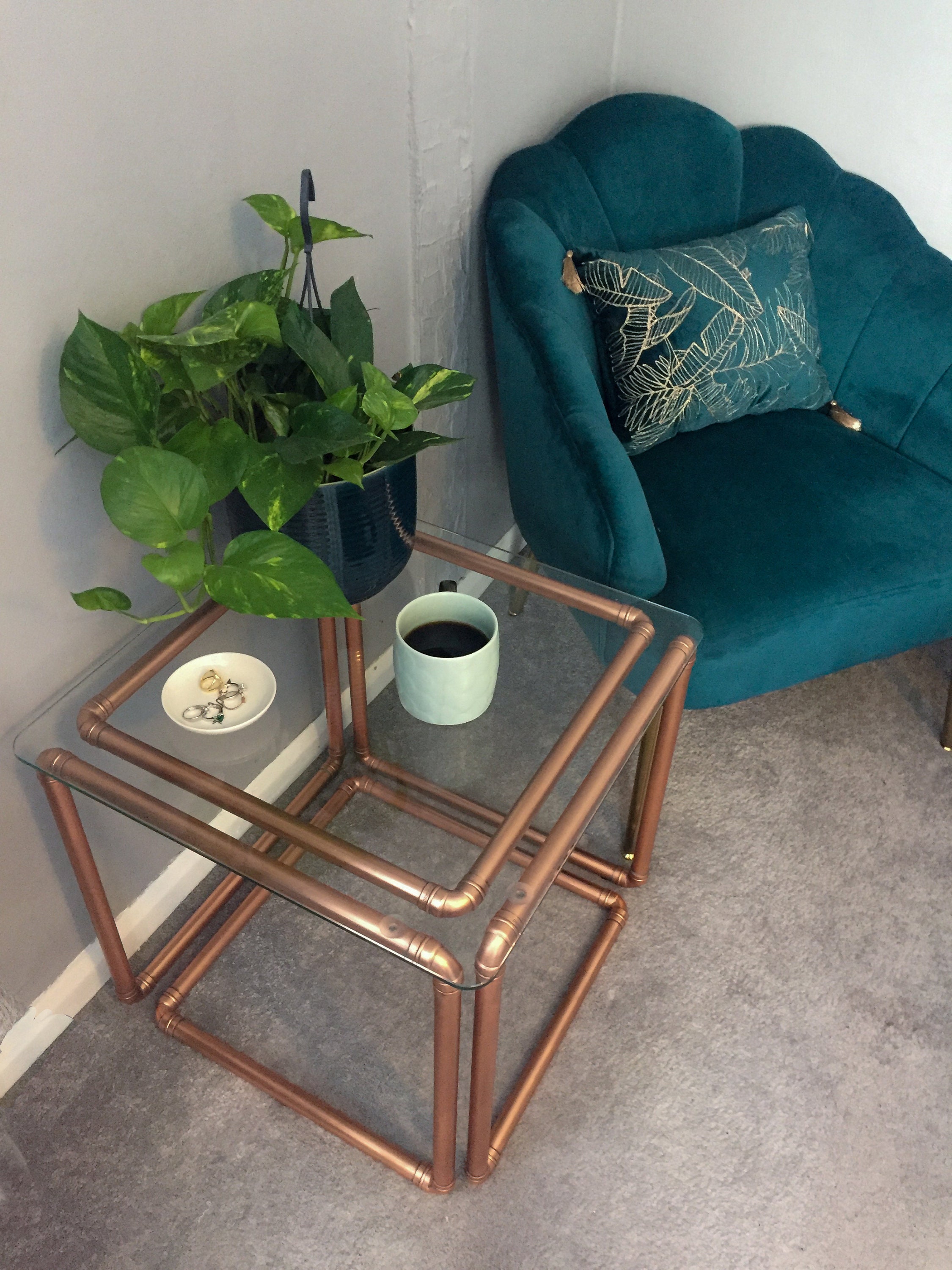 Copper Pipe Infinity Table - Industrial Side Table - Copper Pipe Side ...