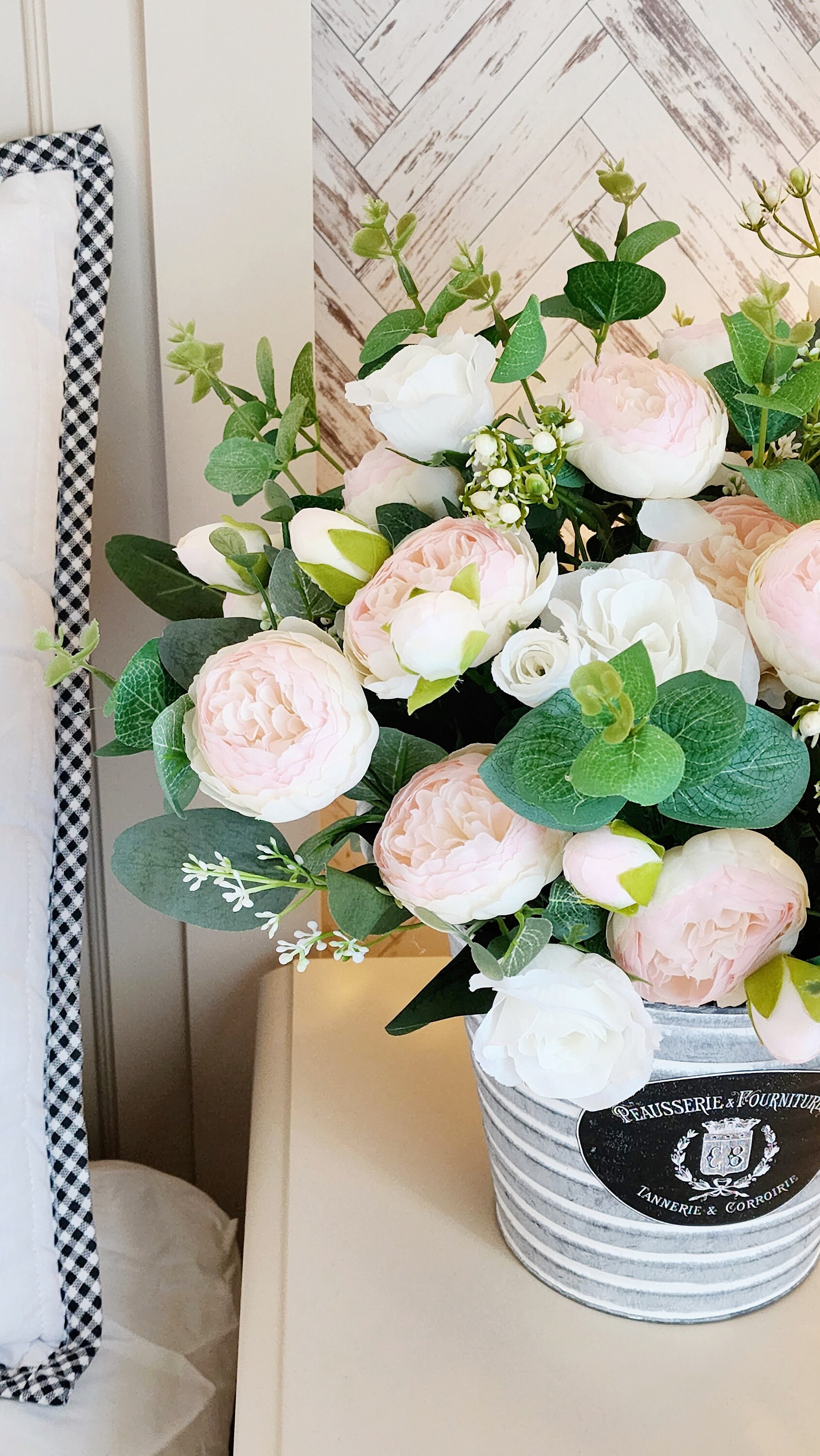 FRENCH Bucket With Pink Peony/farmhouse Decor/english Cottage/rose ...