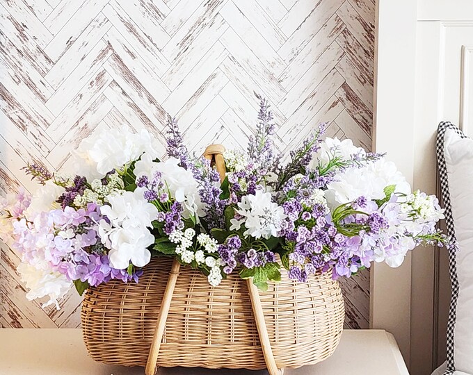 Lavender Lilacs Hydrangea FRENCH Basket Flower Arrangement/purple ...