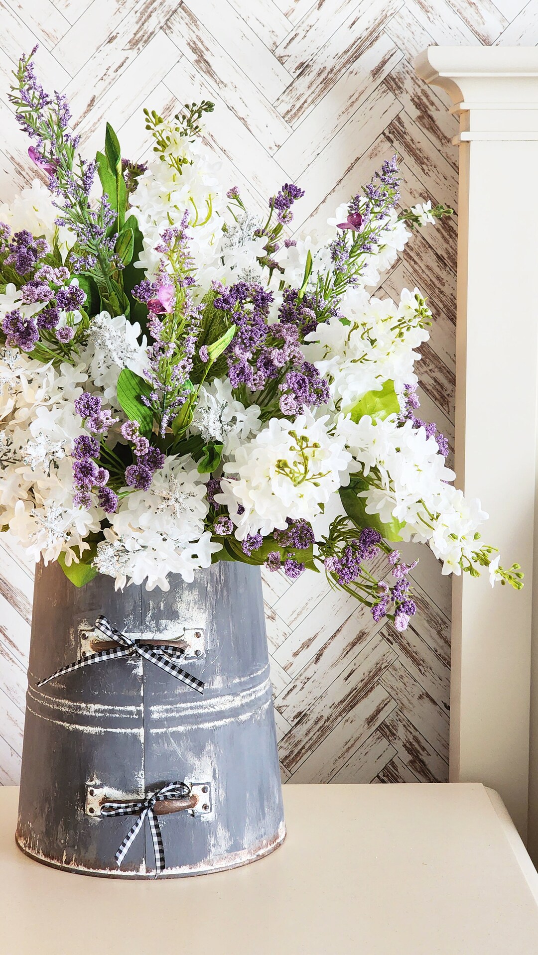 Lilacs & Lavender Flowers in Galvanized Bucket/large Flower Arrangement ...