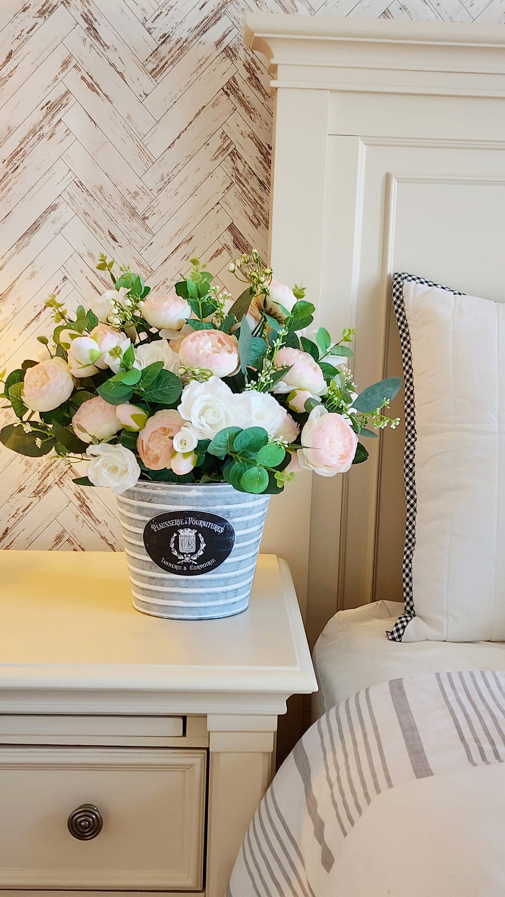 FRENCH Bucket With Pink Peony/farmhouse Decor/english Cottage/rose ...