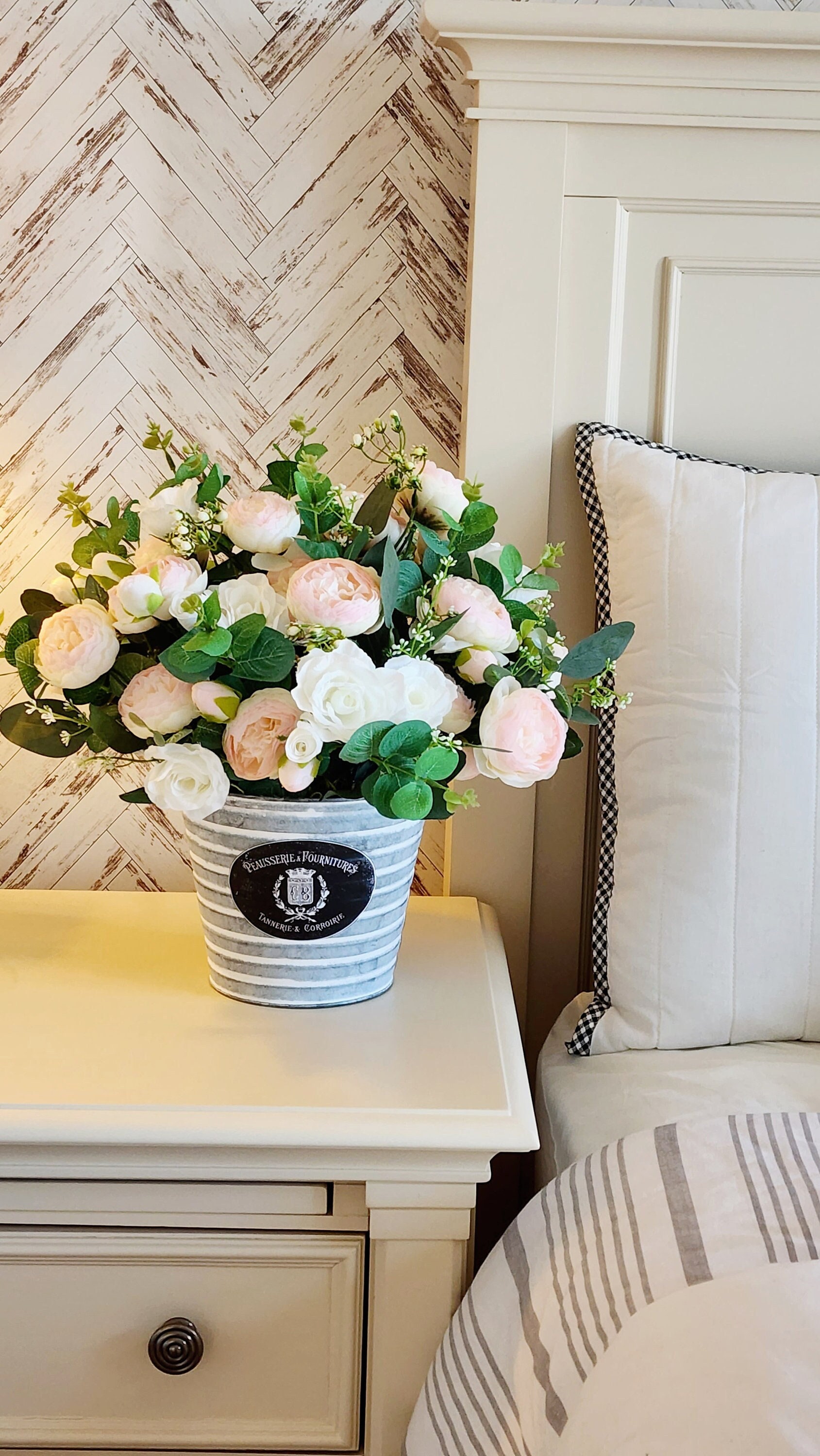 FRENCH Bucket With Pink Peony/farmhouse Decor/english Cottage/rose ...