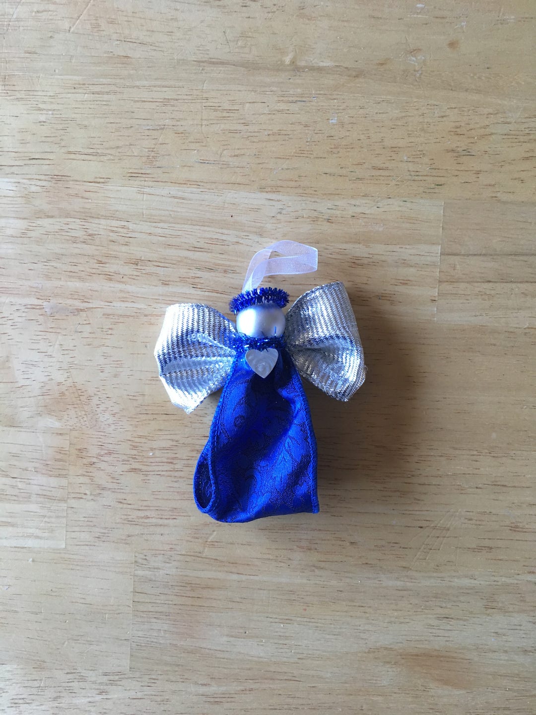 Ribbon Angel Ornament - Blue and Silver- - Etsy