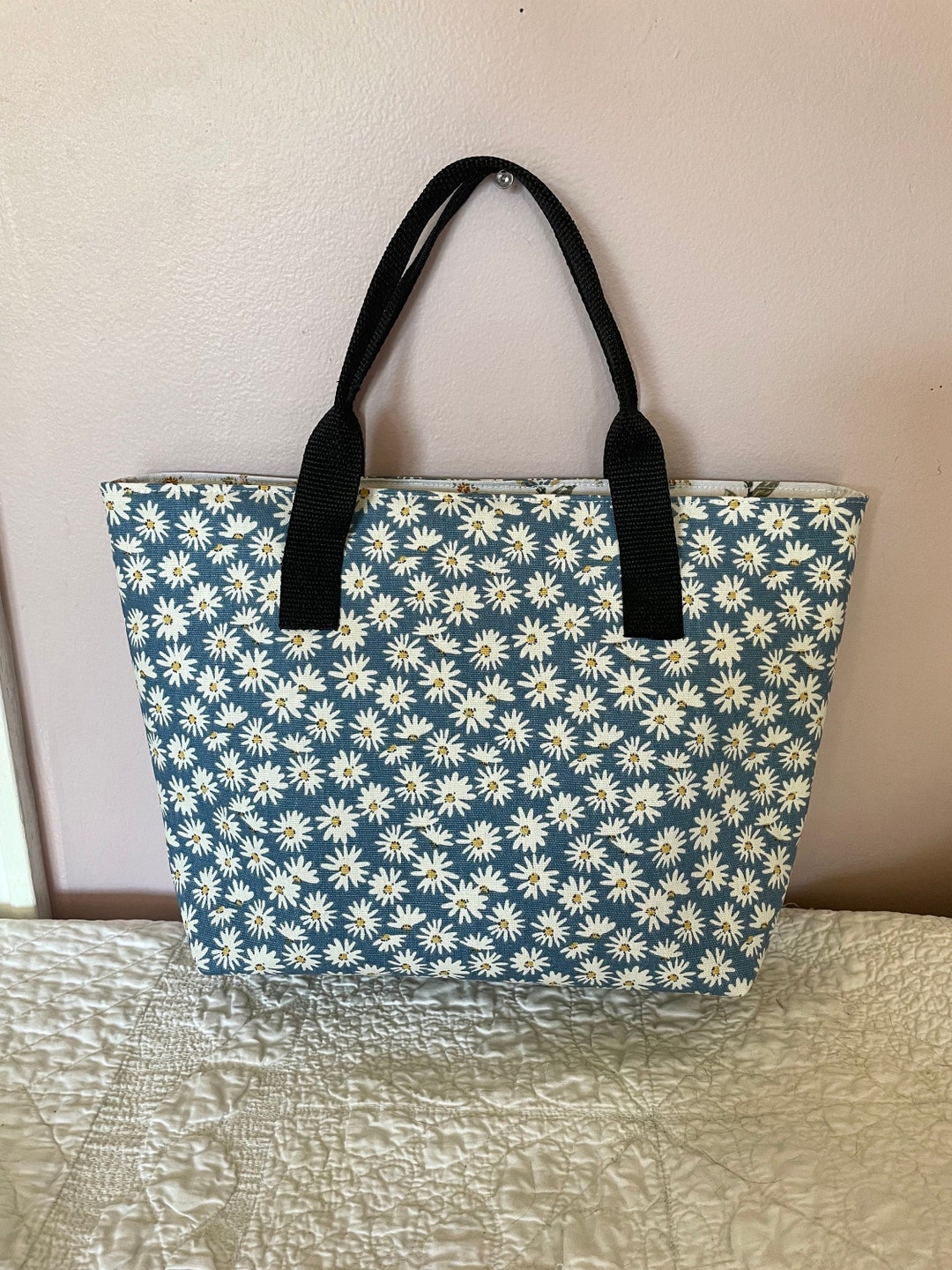 Canvas Daisy Divided Tote Bag Floral Tote - Etsy