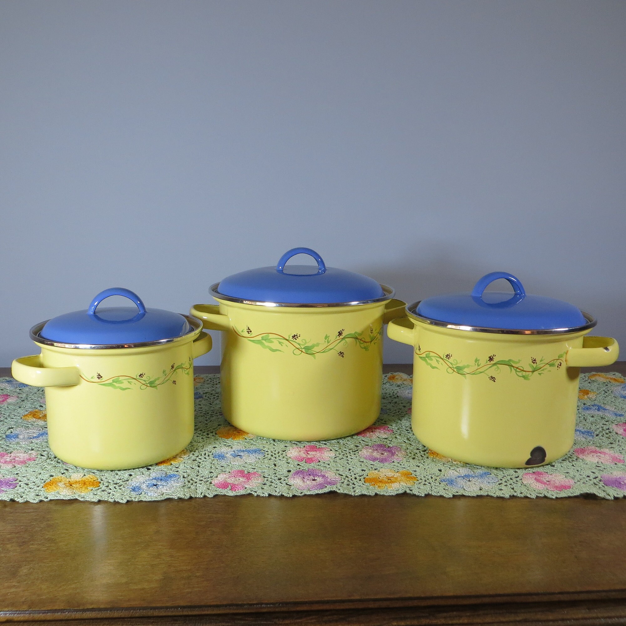 Vintage Yellow Enamel Cookware Set Set of 3 Enamel Stock - Etsy