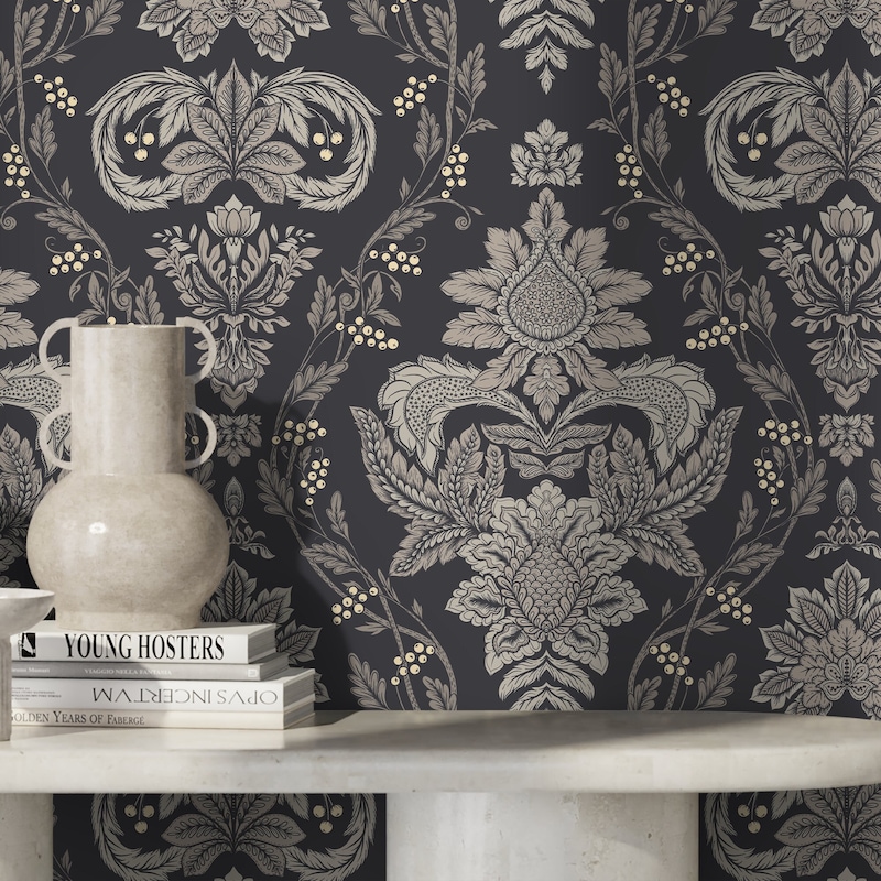 Damask Wallpaper Dark - Etsy