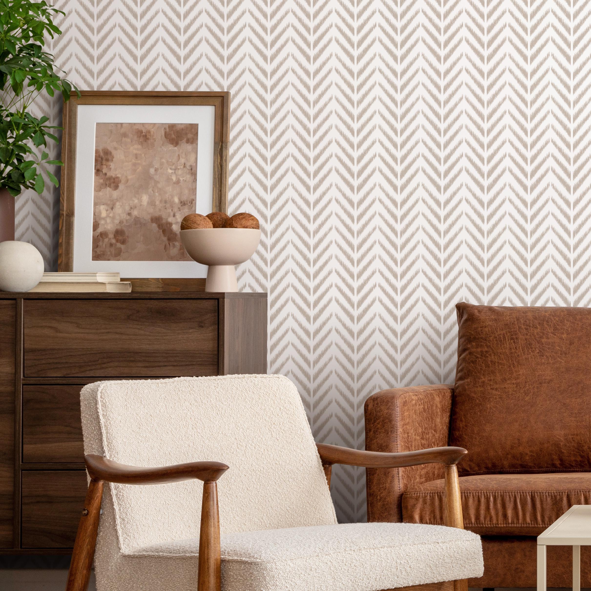 Beige Boho Herringbone Wallpaper / Peel and Stick Wallpaper Removable ...
