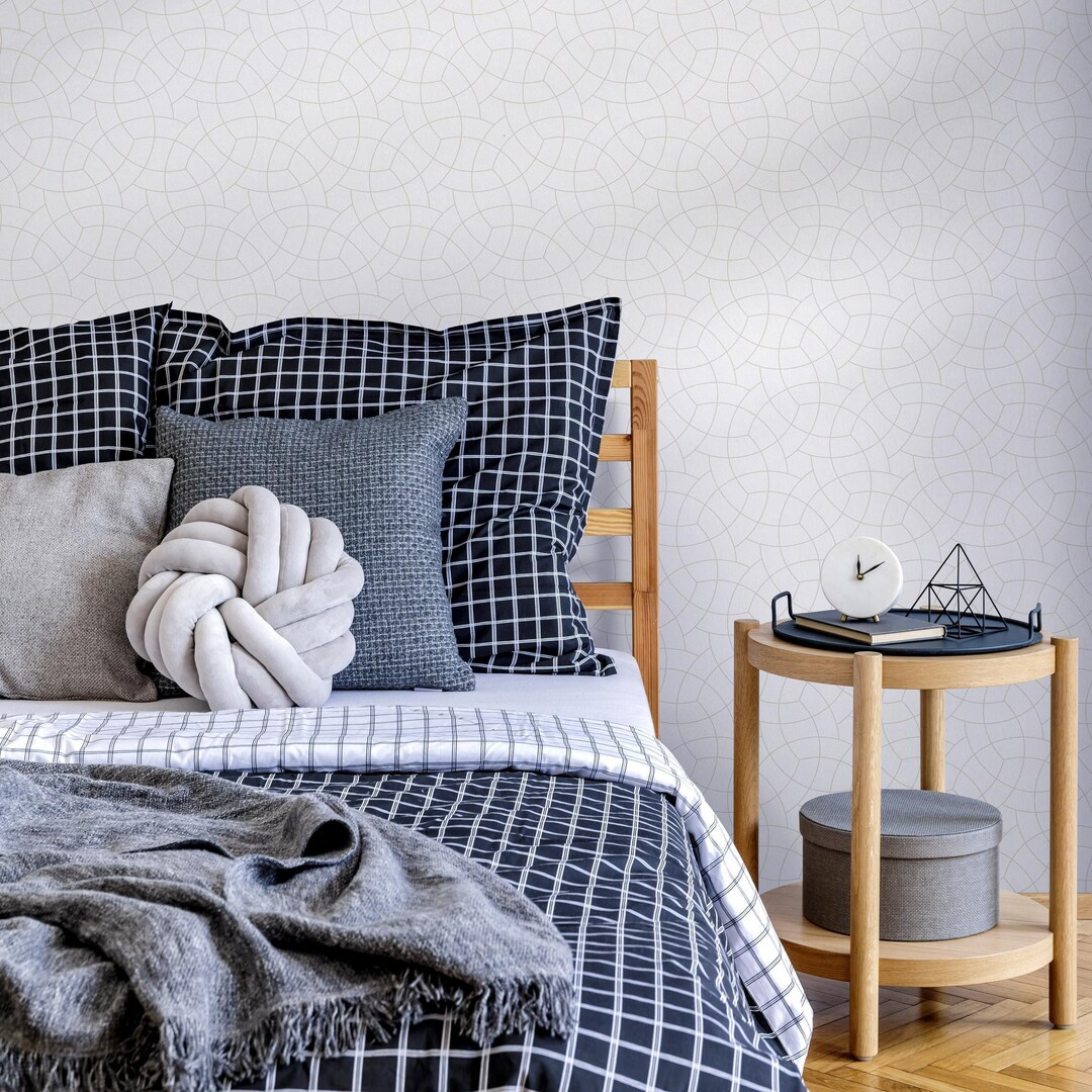 Geometric Wallpaper With an Interlocking Arc Pattern in Gray - C213 - Etsy