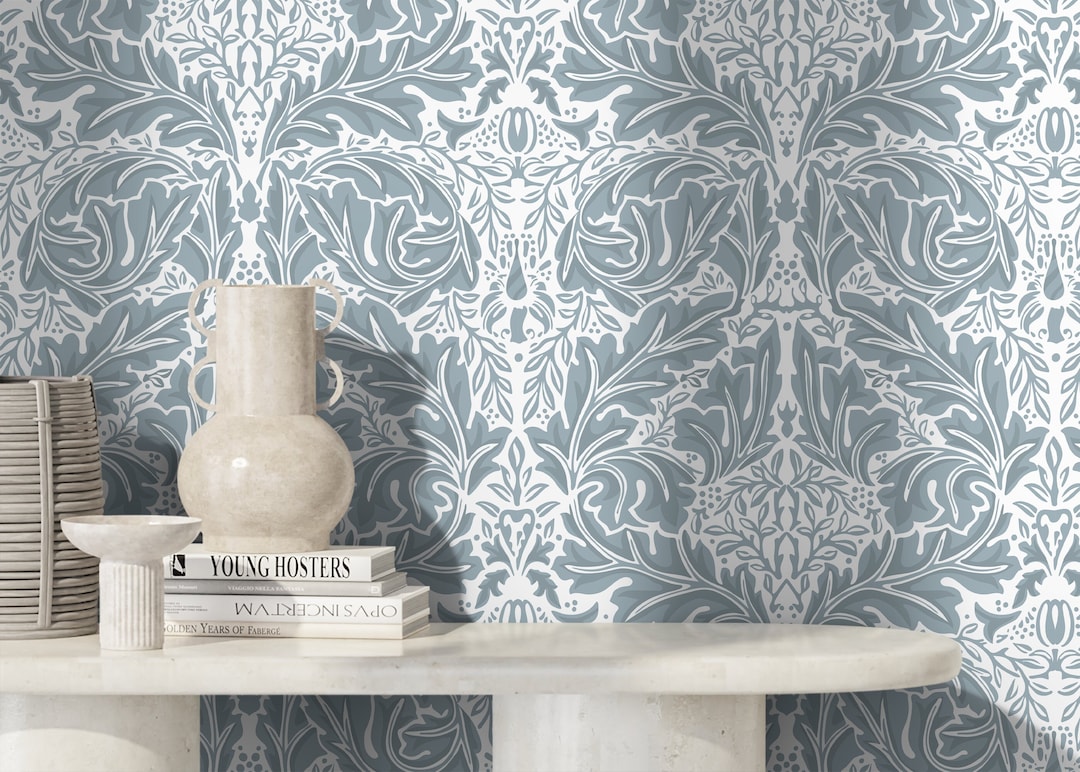 Light Blue Vintage Victorian Wallpaper / Peel and Stick Wallpaper ...
