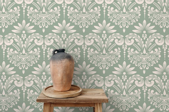 Mint Green Damask Wallpaper