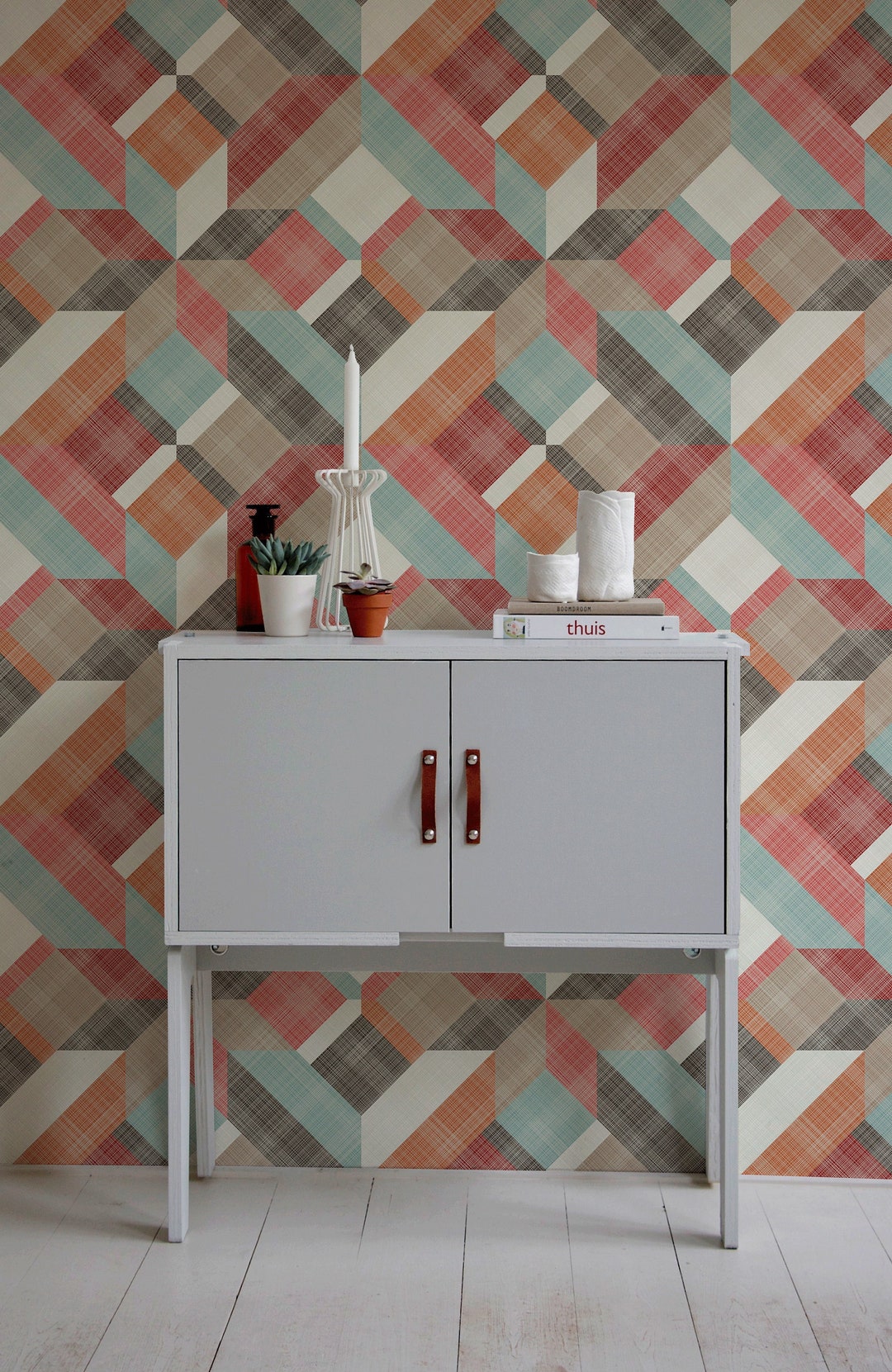 Removable Wallpaper Scandinavian Wallpaper Colorful Geometric Wallpaper ...