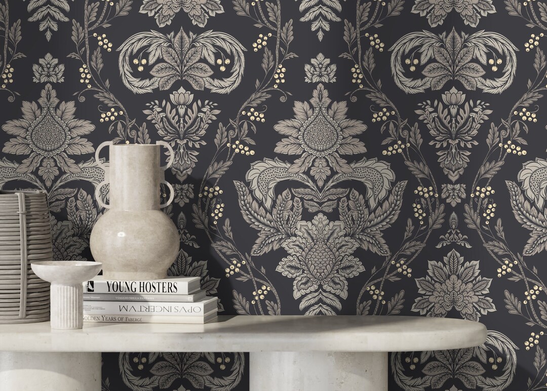 Dark Floral Damask Wallpaper / Victorian Wallpaper / Dark Vintage ...