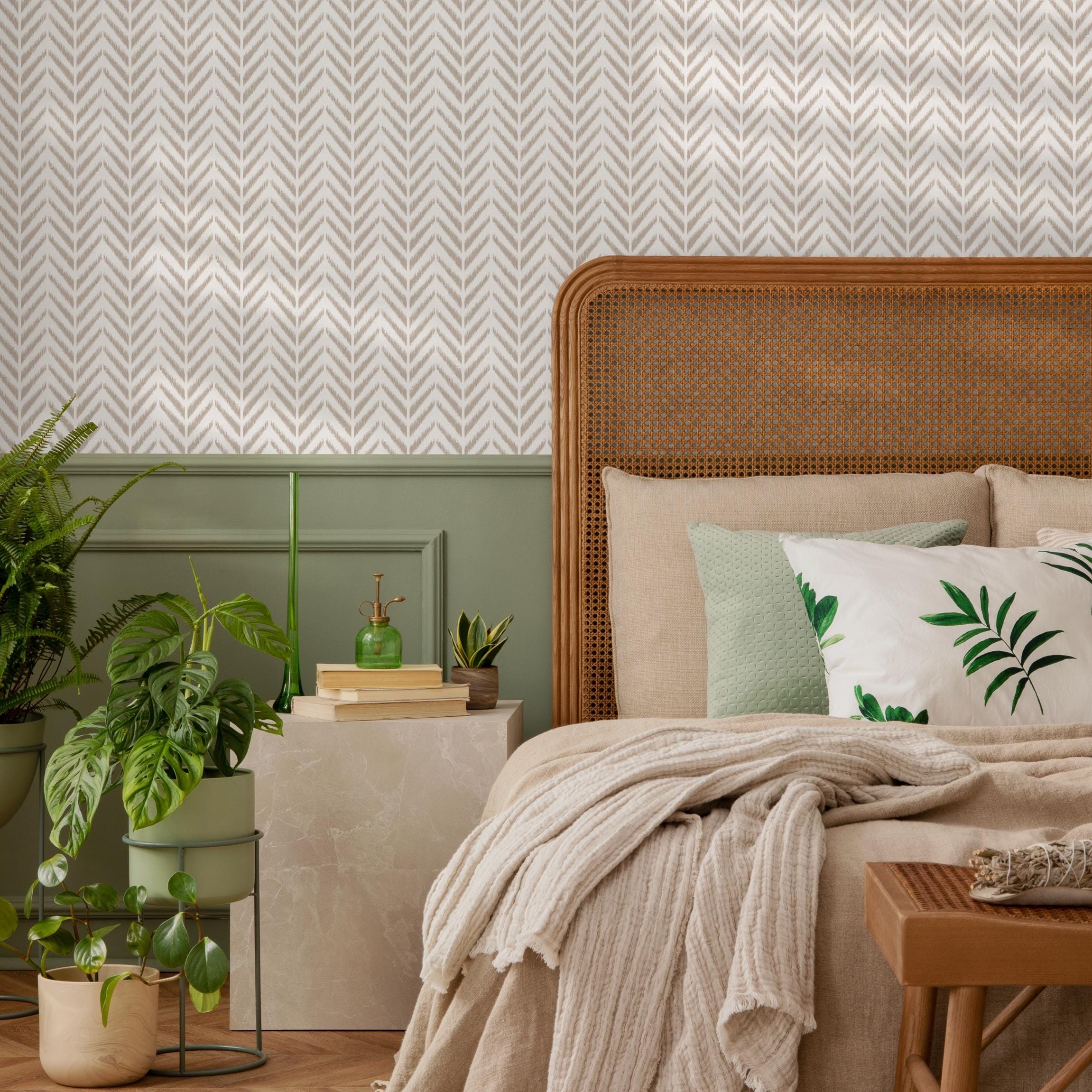 Beige Boho Herringbone Wallpaper / Peel and Stick Wallpaper Removable ...