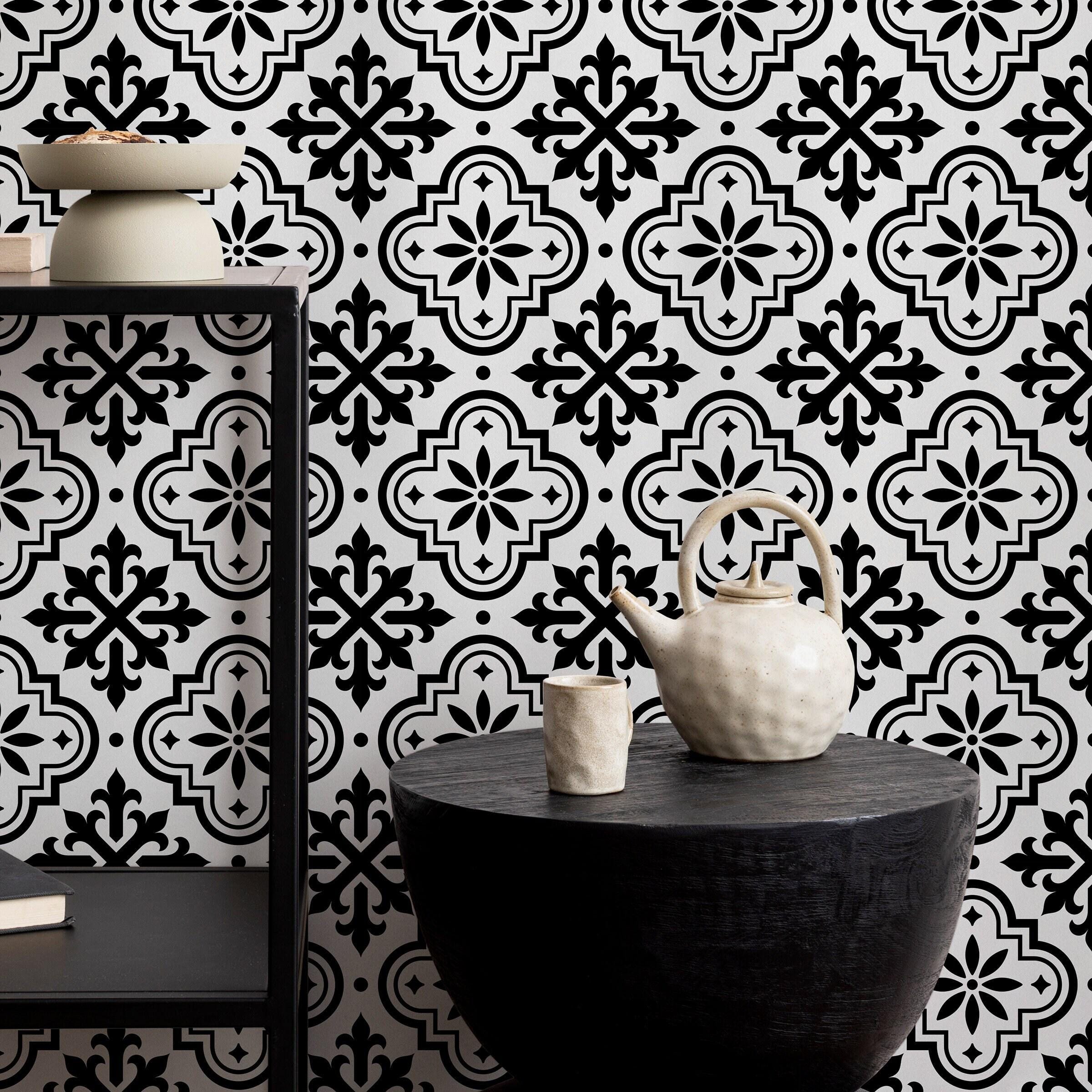 Moroccan Geometric Black White Wallpaper - B805 - Etsy