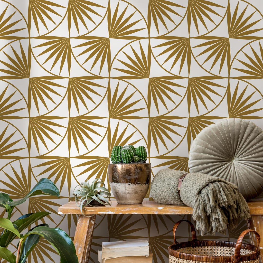 Mid-century Geometric Gold White Wallpaper - B942 - Etsy