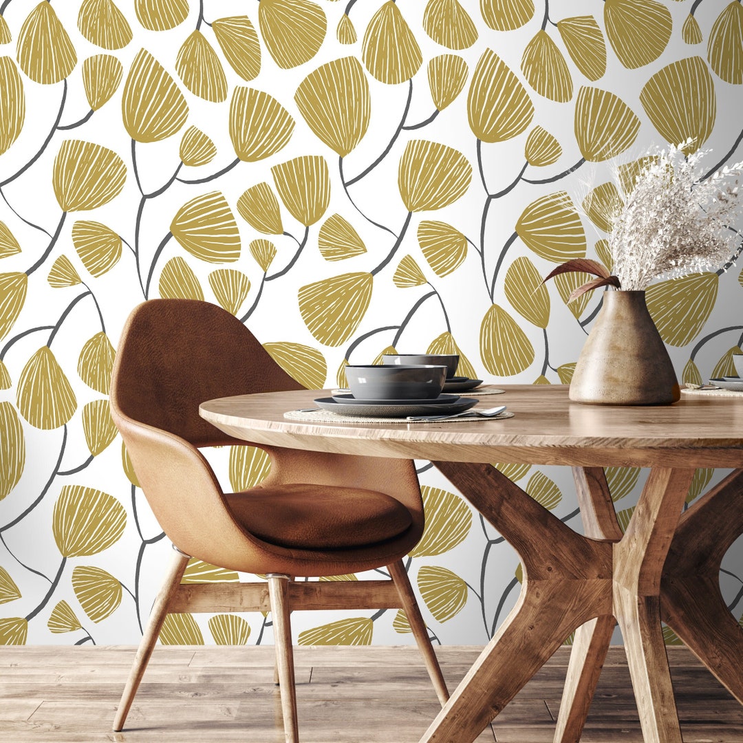 Yellow Floral Wallpaper / Peel and Stick Wallpaper Removable Wallpaper ...