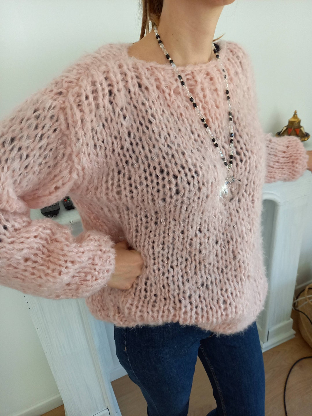 Pink Hand-knitted Wool Sweater for Women Cocooning Sweater - Etsy