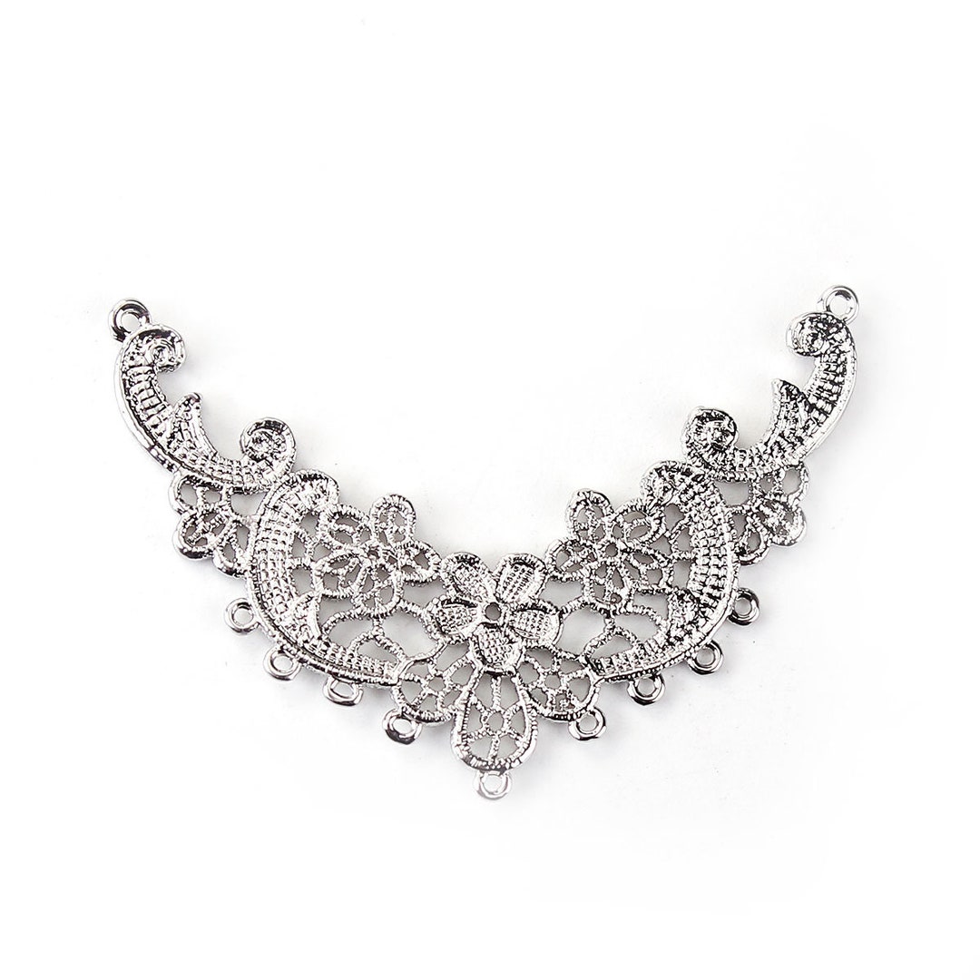 X 1 Bib Lace Flowers Silver Connector - Etsy