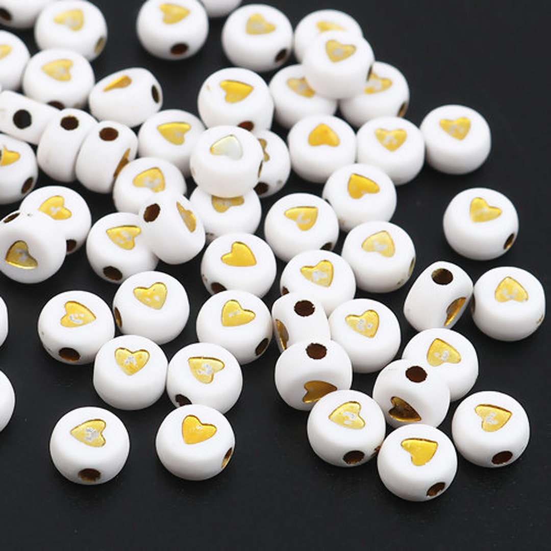 20 Gold Heart Beads 6 Mm Heishi White Acrylic Shuffle - Etsy