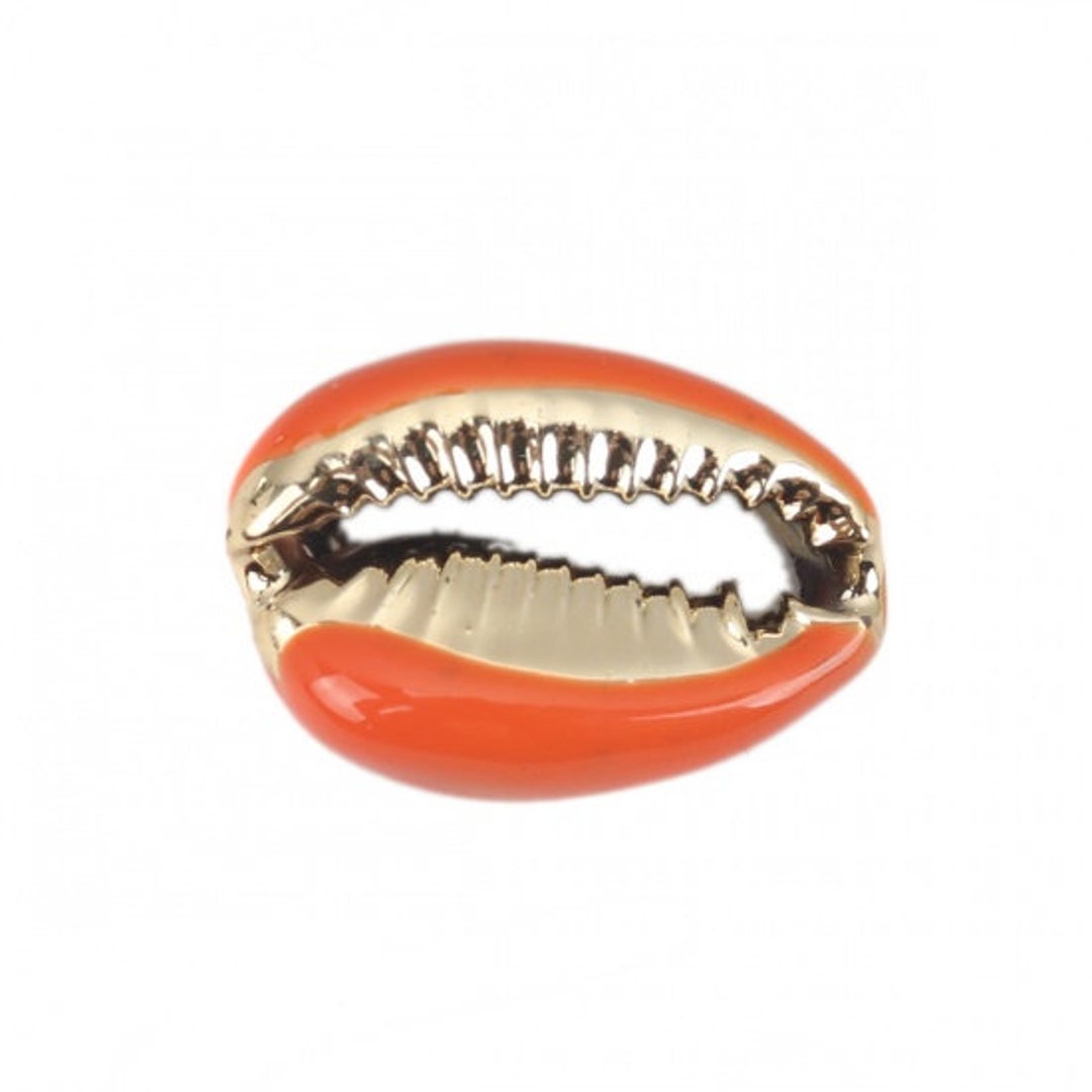 1 Cowrie Shell Bead 15 Mm Natural Galvanized Gold Orange Enamel - Etsy