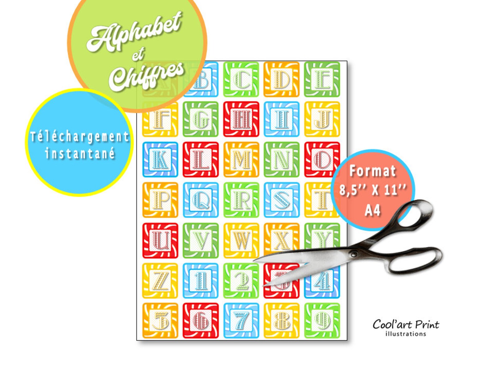 Alphabet and Number to Download. Printable Stickers. Wall Art Nursery ...