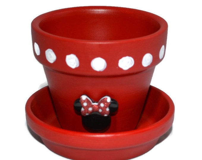 Red Mouse With Bow and Dots Small Hand Painted Flower Pot - Etsy