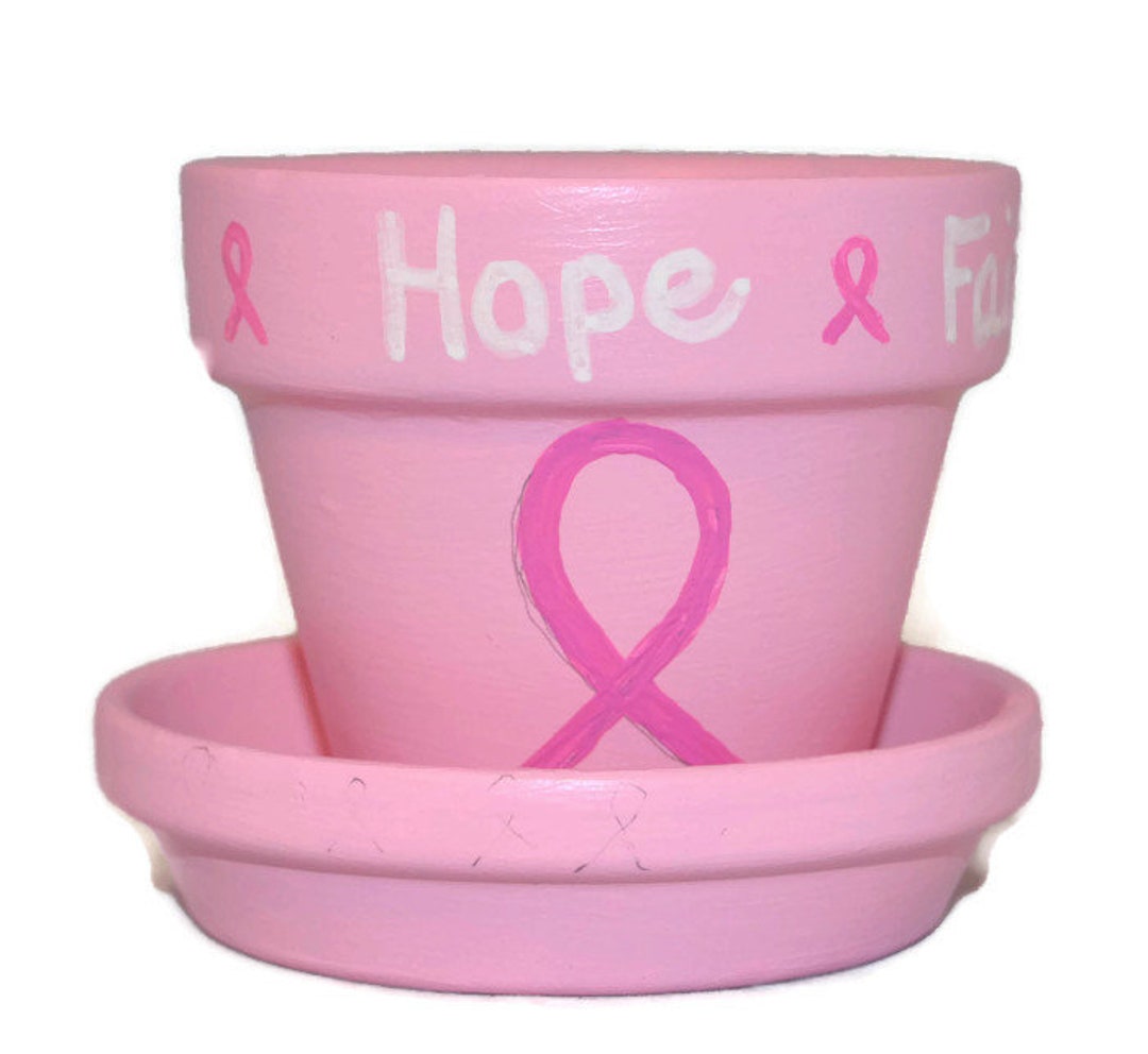Breast Cancer Ribbon & Inspiration Small Hand Painted Flower Pot - Etsy