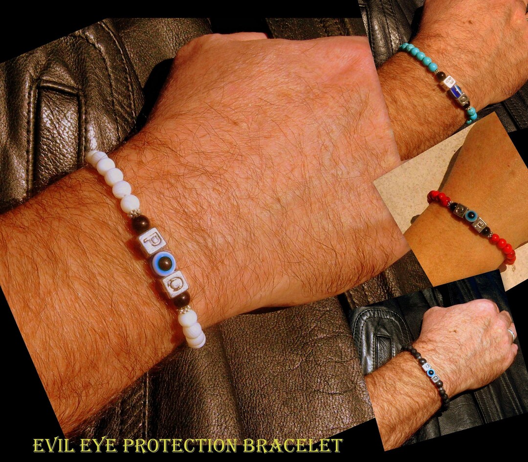 Men /woman Mother of Pearl Evil Eye Stone Personalized BRACELET for ...