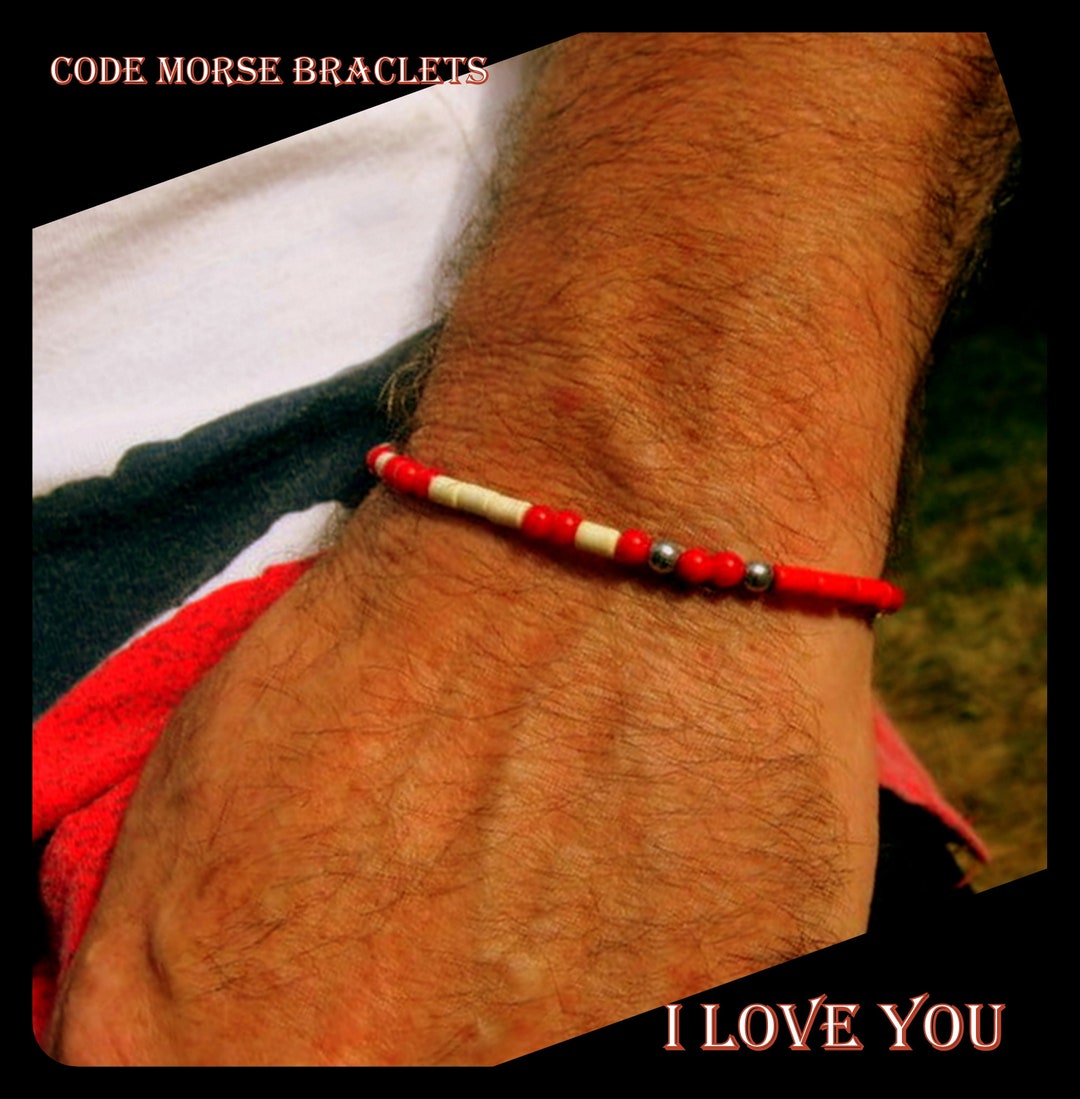 Custom Morse White Red Coral Stone Men/women Slim Bracelet ...