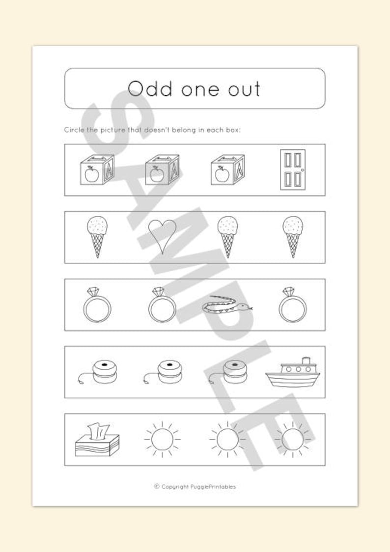 Printable Odd One Out Activity Worksheet for Kids DOWNLOAD Pack B - Etsy
