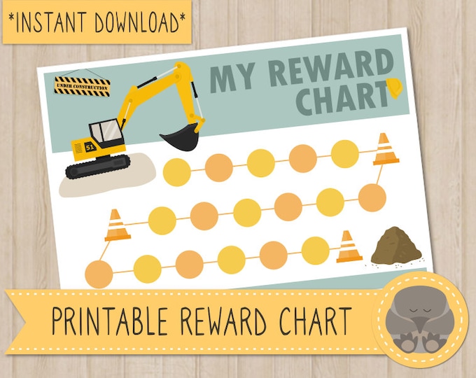 Printable Construction Excavator Potty Reward Chart INSTANT DOWNLOAD - Etsy