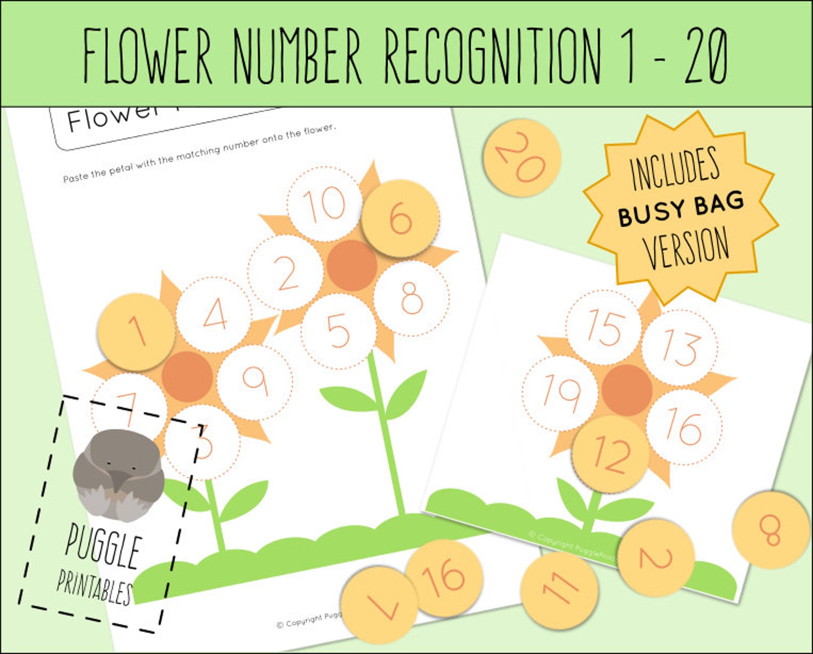 Printable Flower Number Matching Activity Worksheet Busy Bag - Etsy