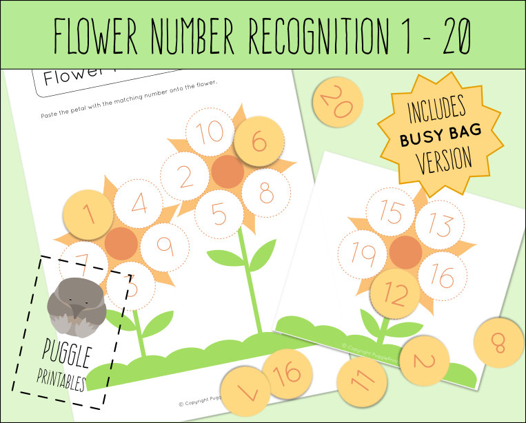 Printable Flower Number Matching Activity Worksheet Busy Bag for Kids ...