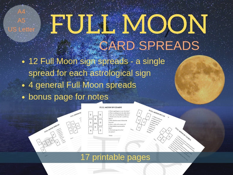FULL MOON Tarot Spreads / Card Spreads - 16 Printable Pages + Bonus ...