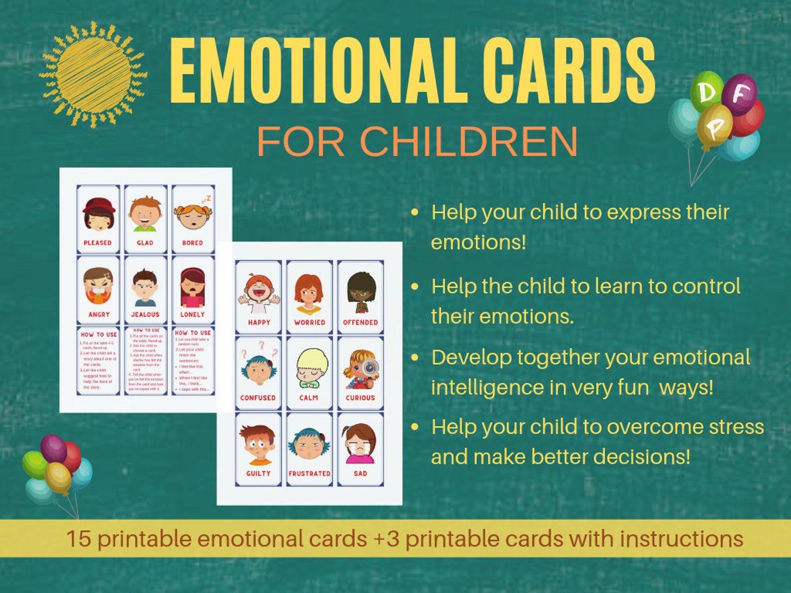 Emotional Playing Cards for Children, PDF - Etsy UK