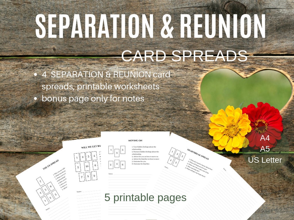 Tarot SEPARATION & REUNION Spreads - 4 Printable Pages + Bonus Page ...
