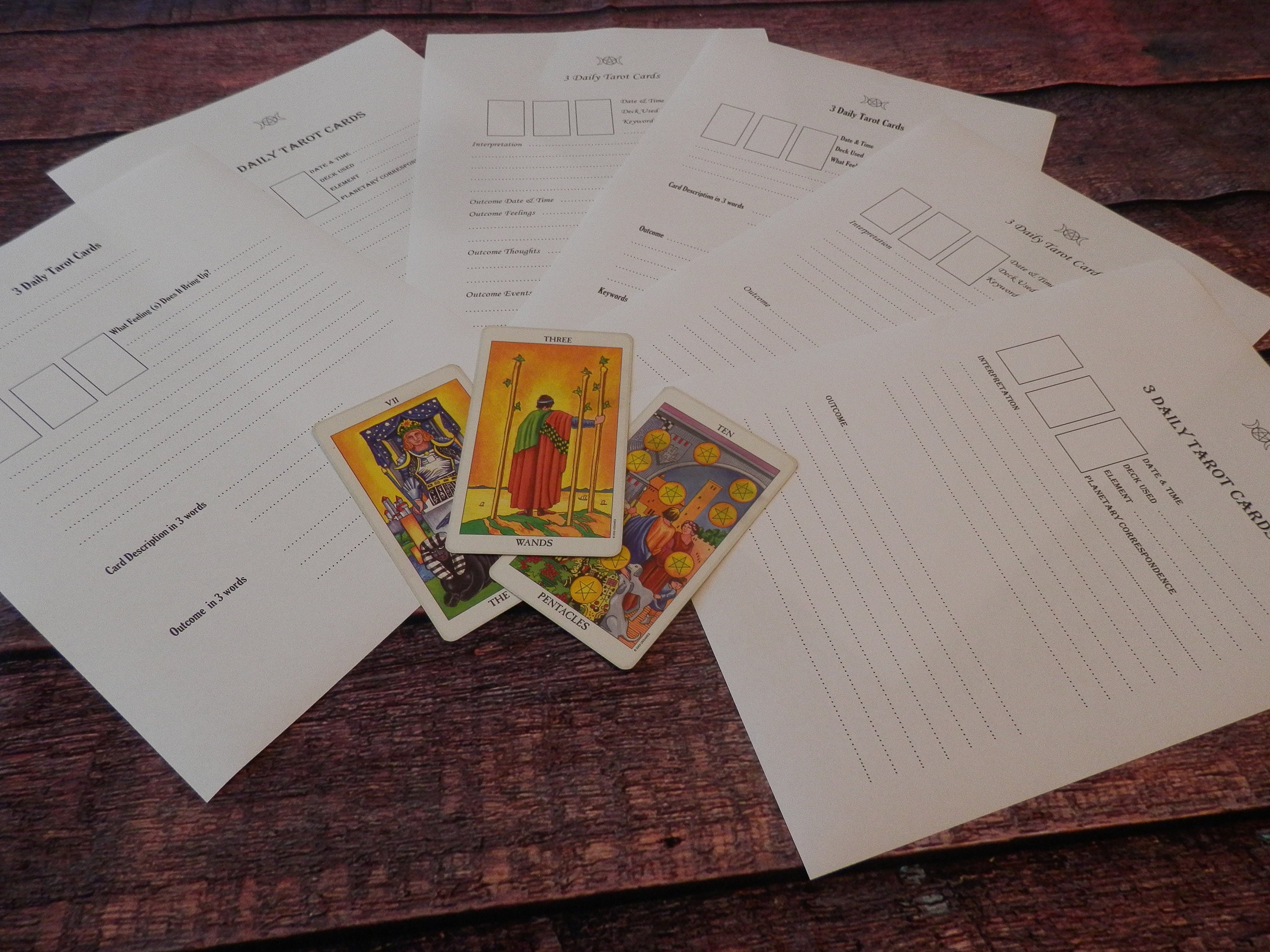 Three Cards Daily Tarot Journaling, 6 Printable Worksheets, PDF - Etsy