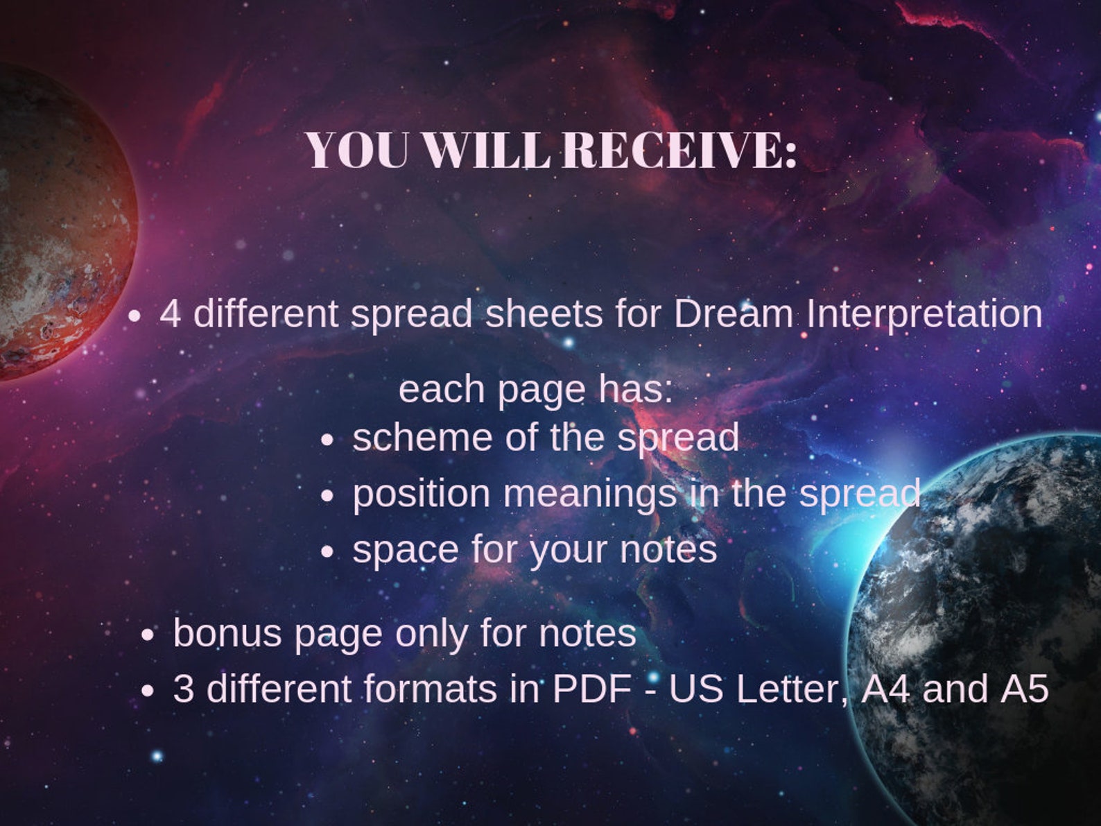 Tarot DREAM INTERPRETATION Spreads - 4 Printable Pages + Bonus Page ...