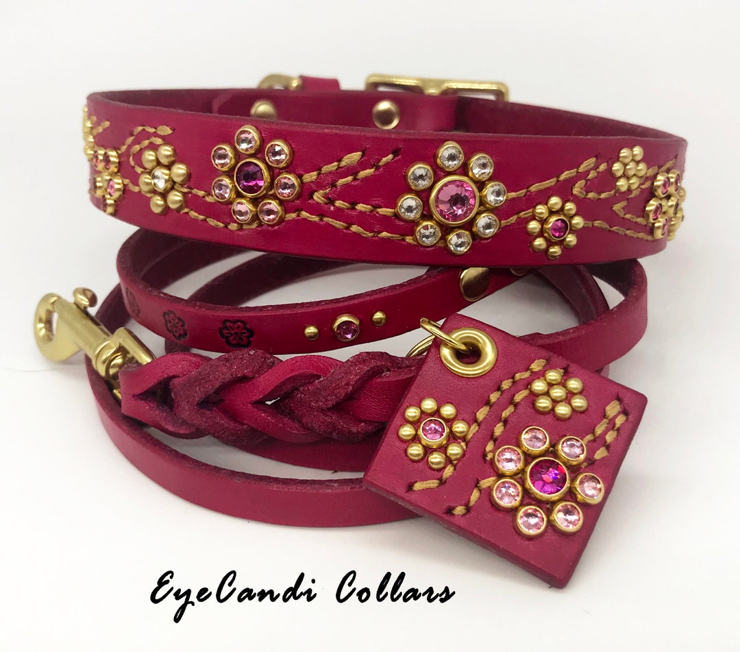 1 Wide Leather Collar Cherry Blossom Design - Etsy