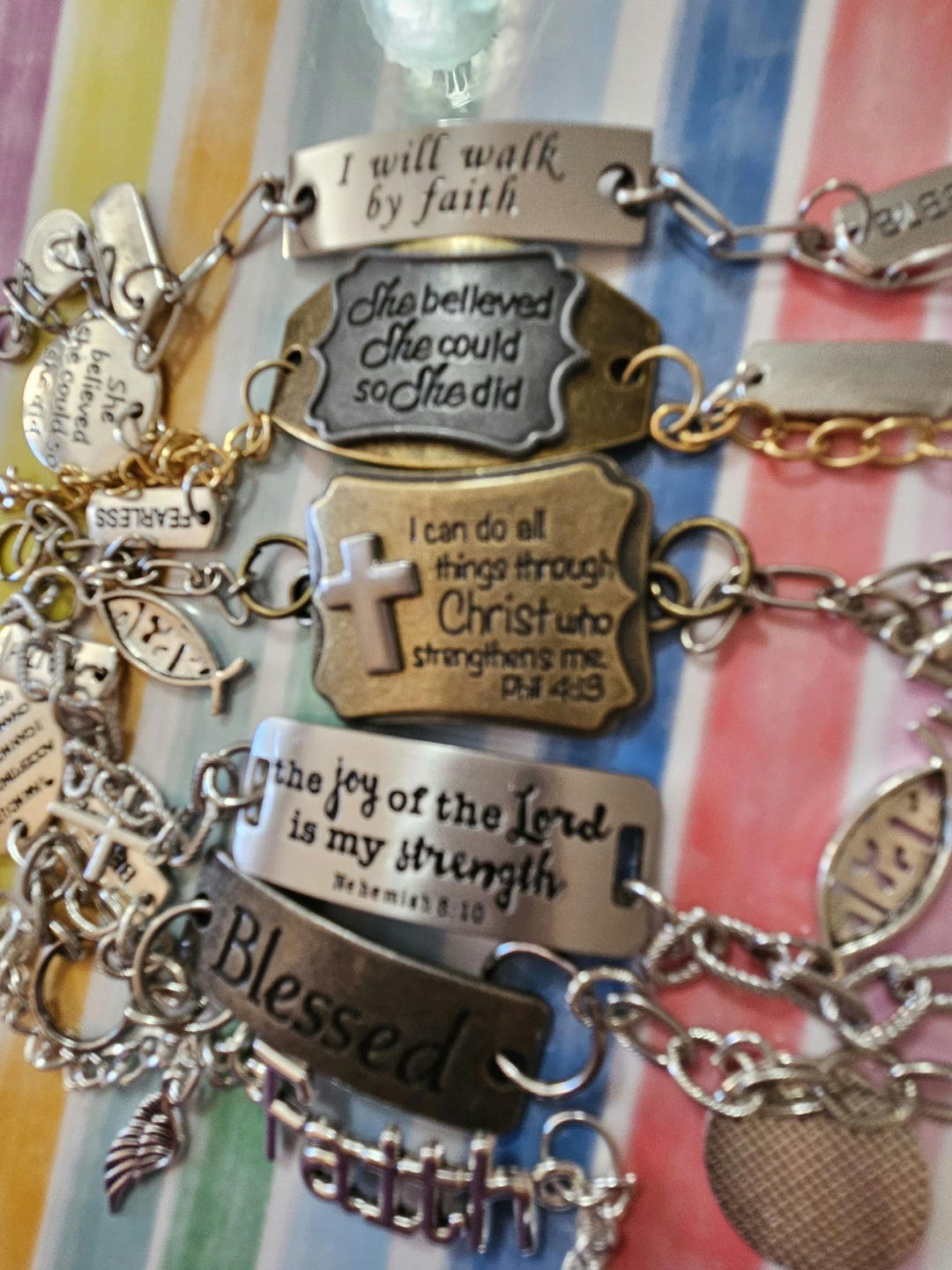 Religious Charm Bracelet: Faith, Hope, Love, Jesus - Etsy