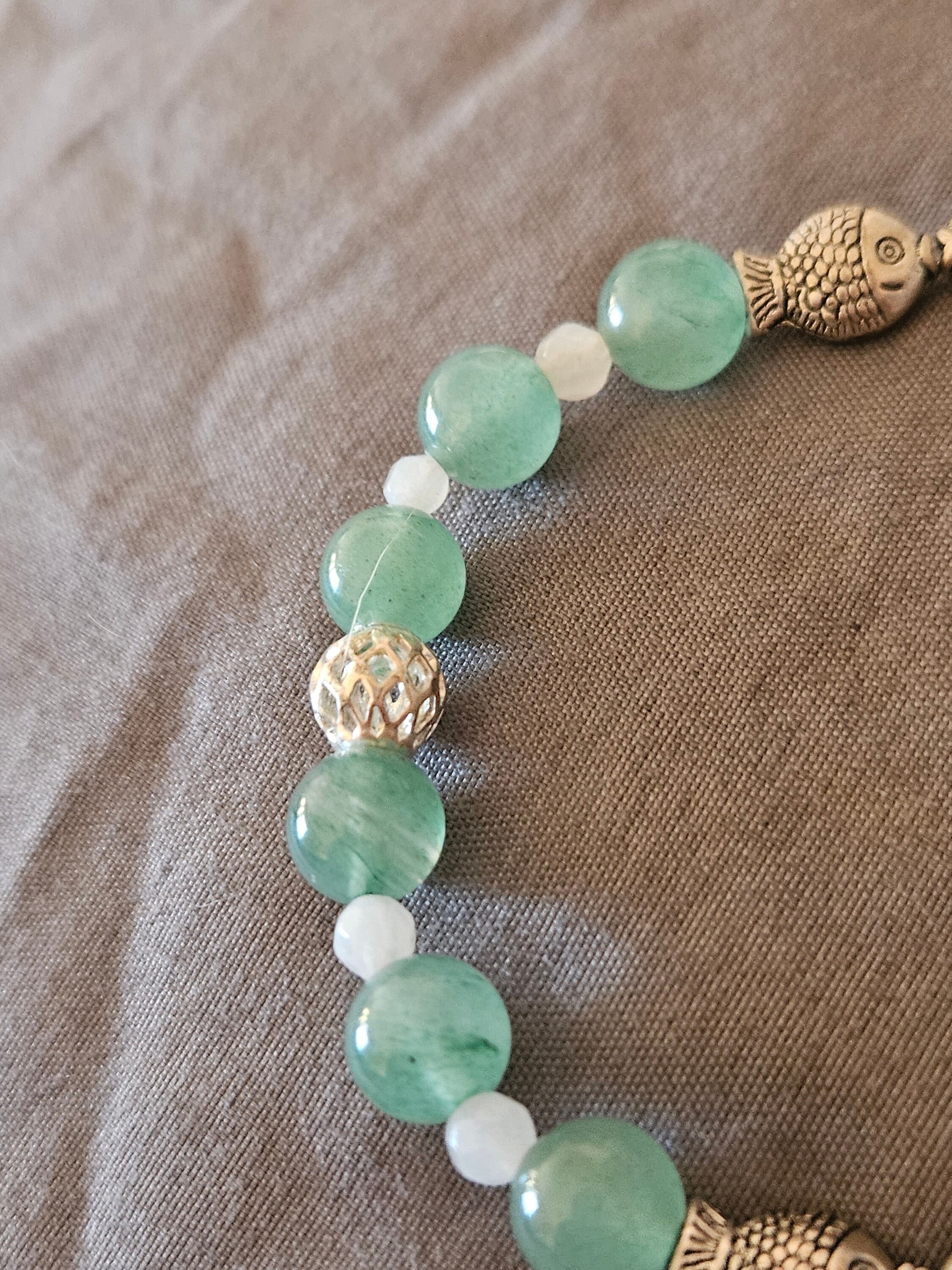 Seahorse and Kissing Fish Bracelet Green Adventurine and Clear Quartz ...