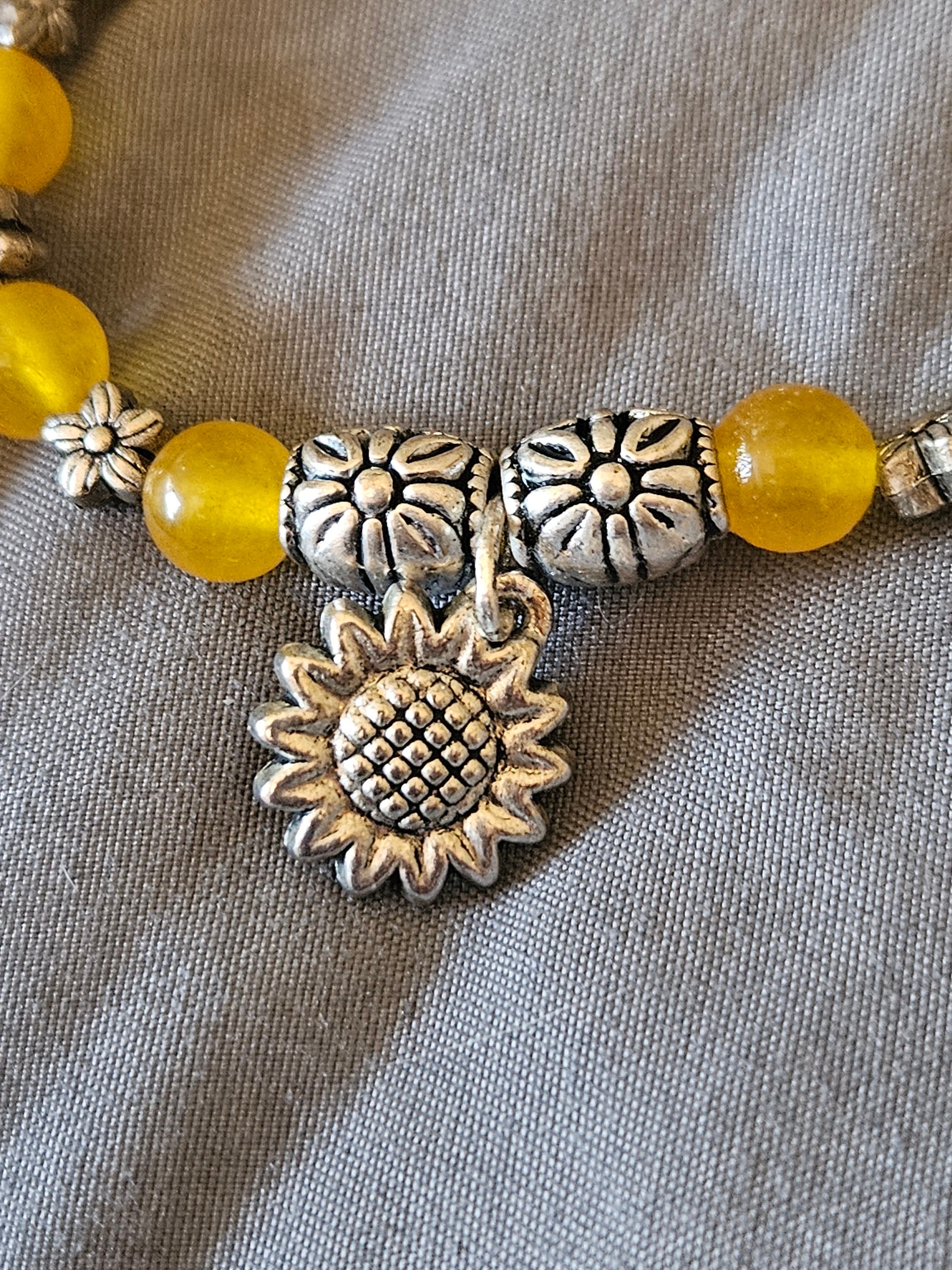 Jade Sunflower Bracelet Yellow Jade Sunflower Bracelet Sunflower Charm ...
