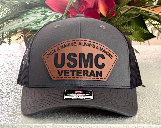 USMC Veteran or Retired Hat | Marines | Custom Laser Engraved Trucker ...
