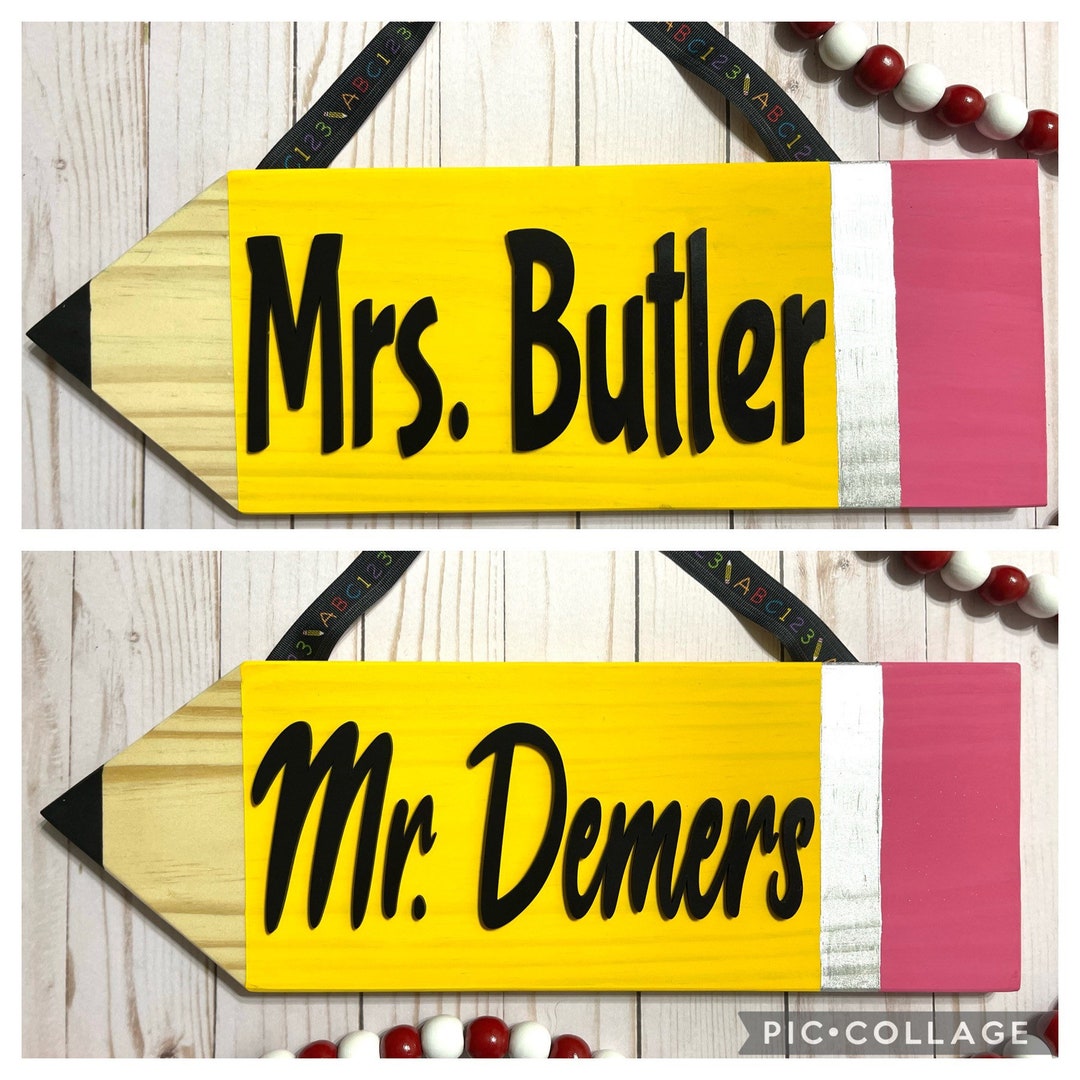 Teacher Pencil Name Sign Teacher Door Hanger - Etsy