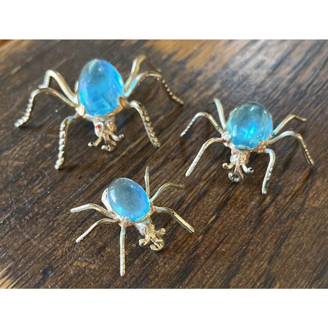 Spider Brooch Pins Insect Trio Aqua Blue Art Deco Brass Spiders - Etsy