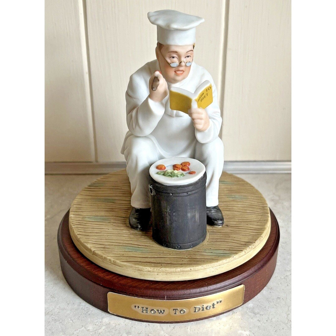 Goebel Norman Rockwell How to Diet Chef Porcelain Figurine Wooden Base ...