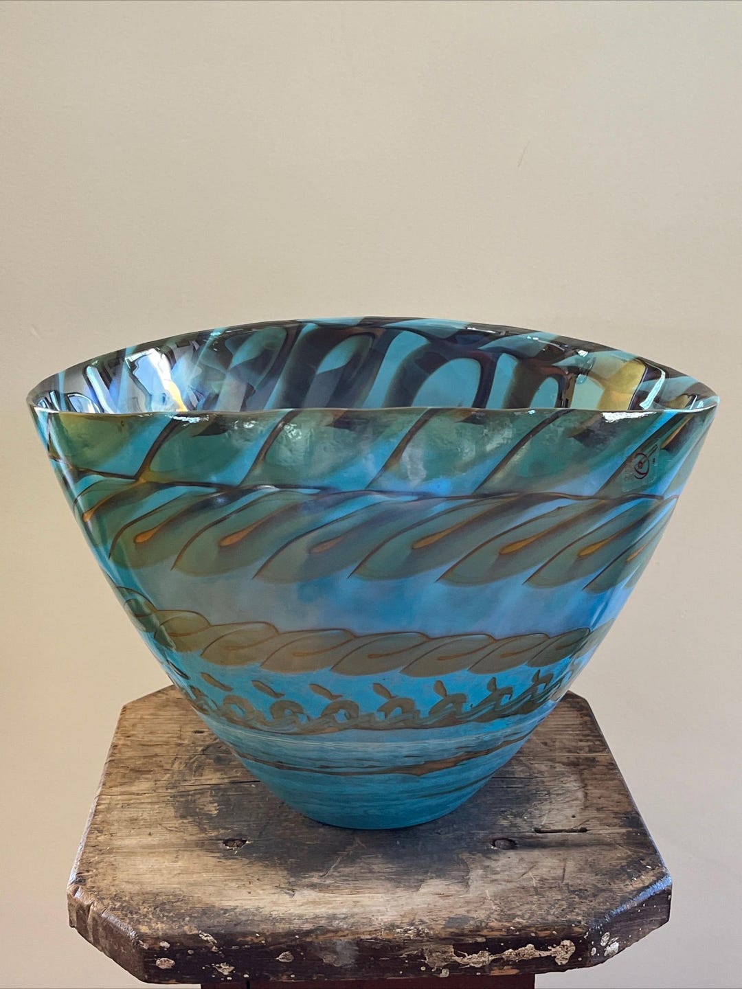 Yalos Murano Art Glass Belus Turquoise Blue Vase Bowl Handmade ...
